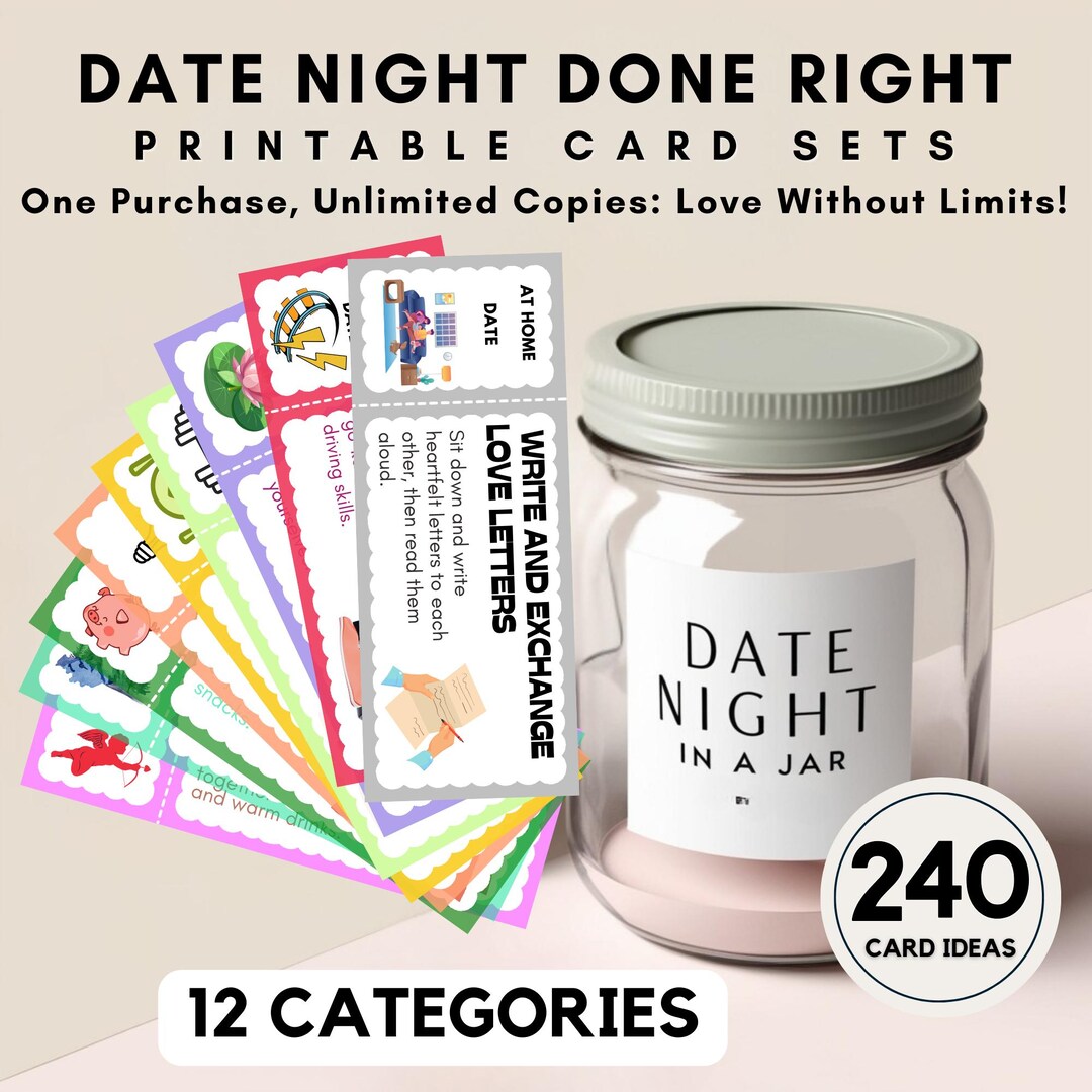 Date Night Cards, Date Night Ideas, Date Night Jar Cards for Couples ...