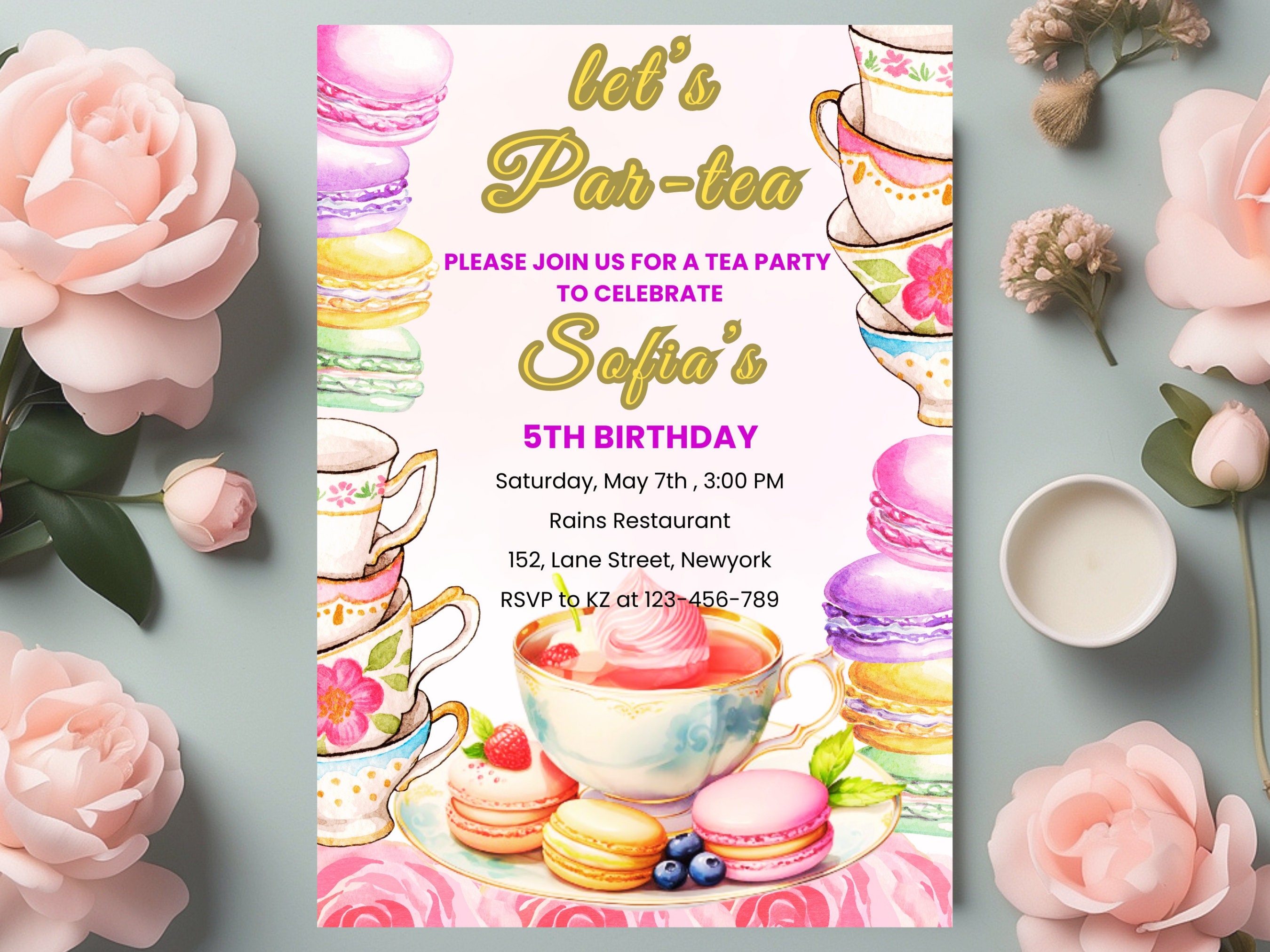 Editable Tea Party Birthday Invitation Let's Par-tea Invitation ,pink ...