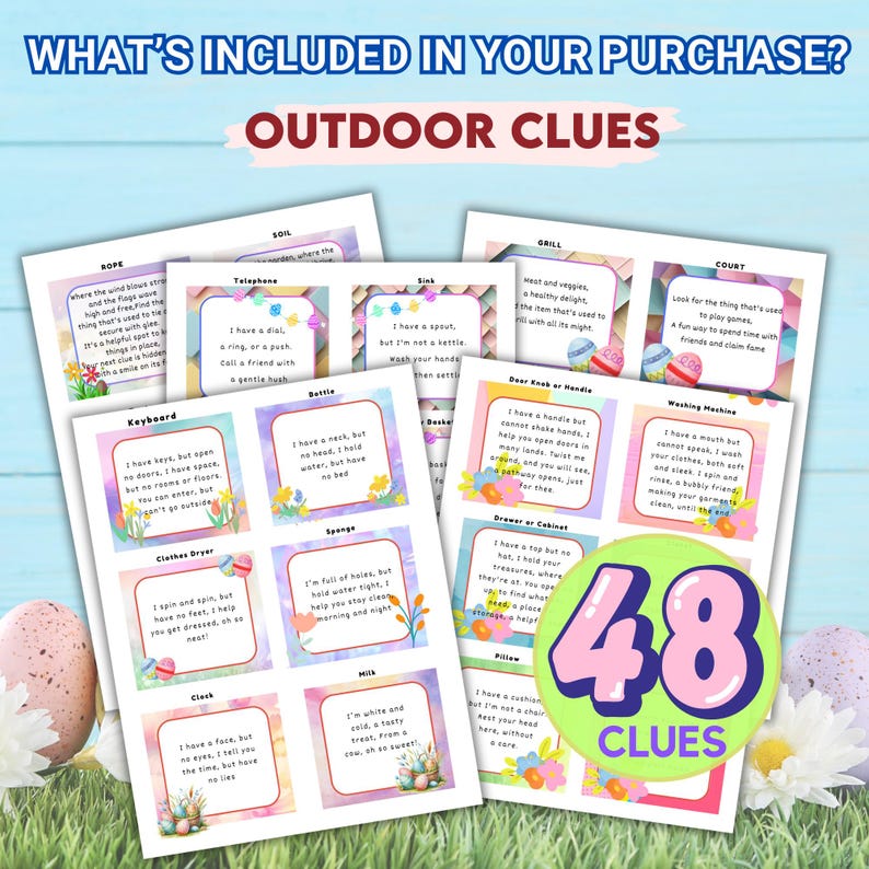 Easter Outdoor Scavenger Hunt - 48 Printable Clues for Kids | Fun Egg ...