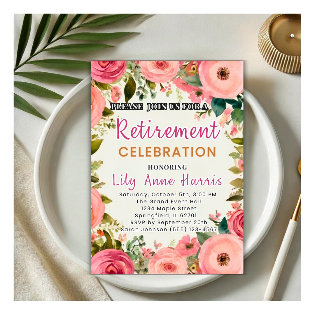 Plantilla editable de invitación a la fiesta de jubilación Invitación a la celebración de la ...