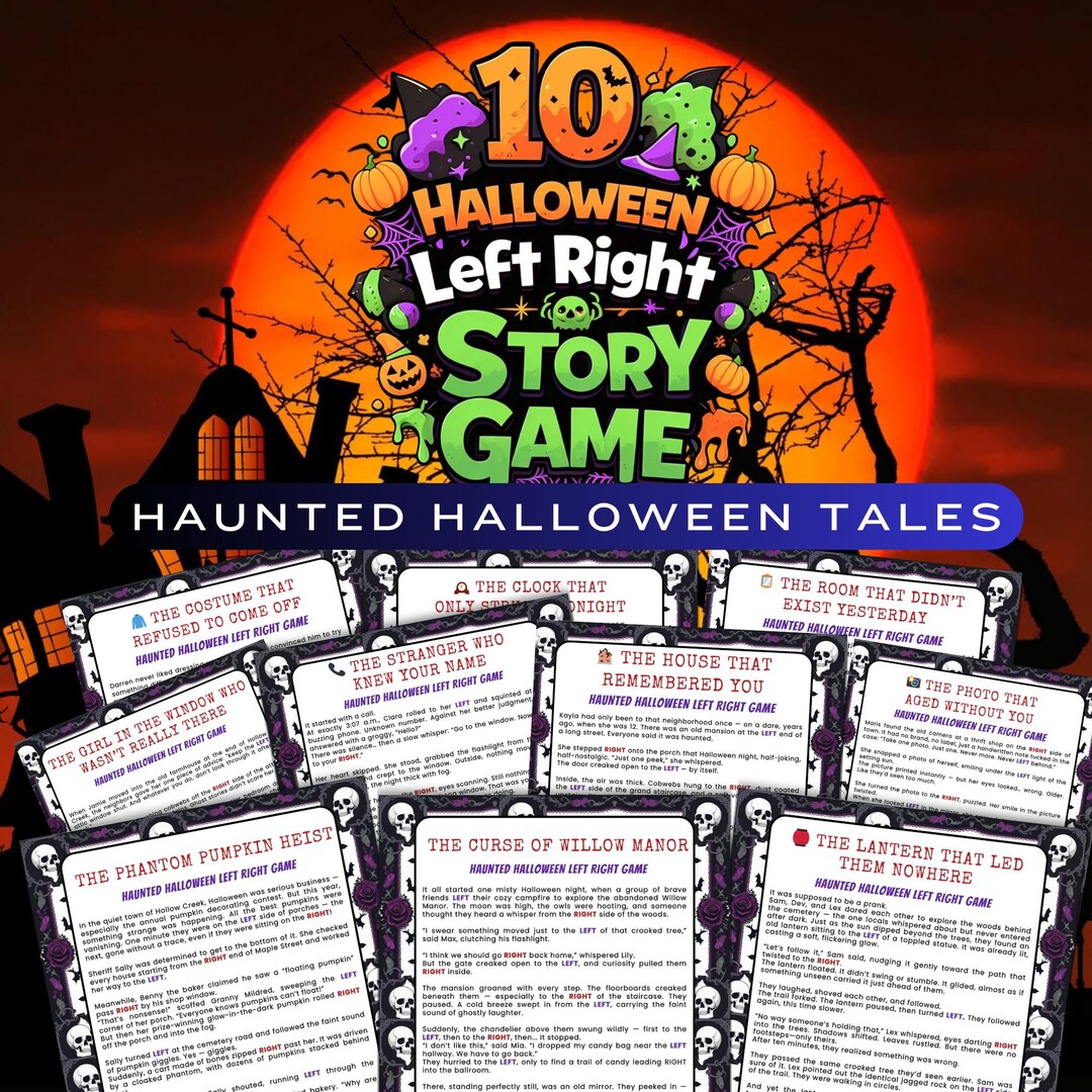 Halloween Party Game Printable Left Right Story Game Pack Fun Haunted ...