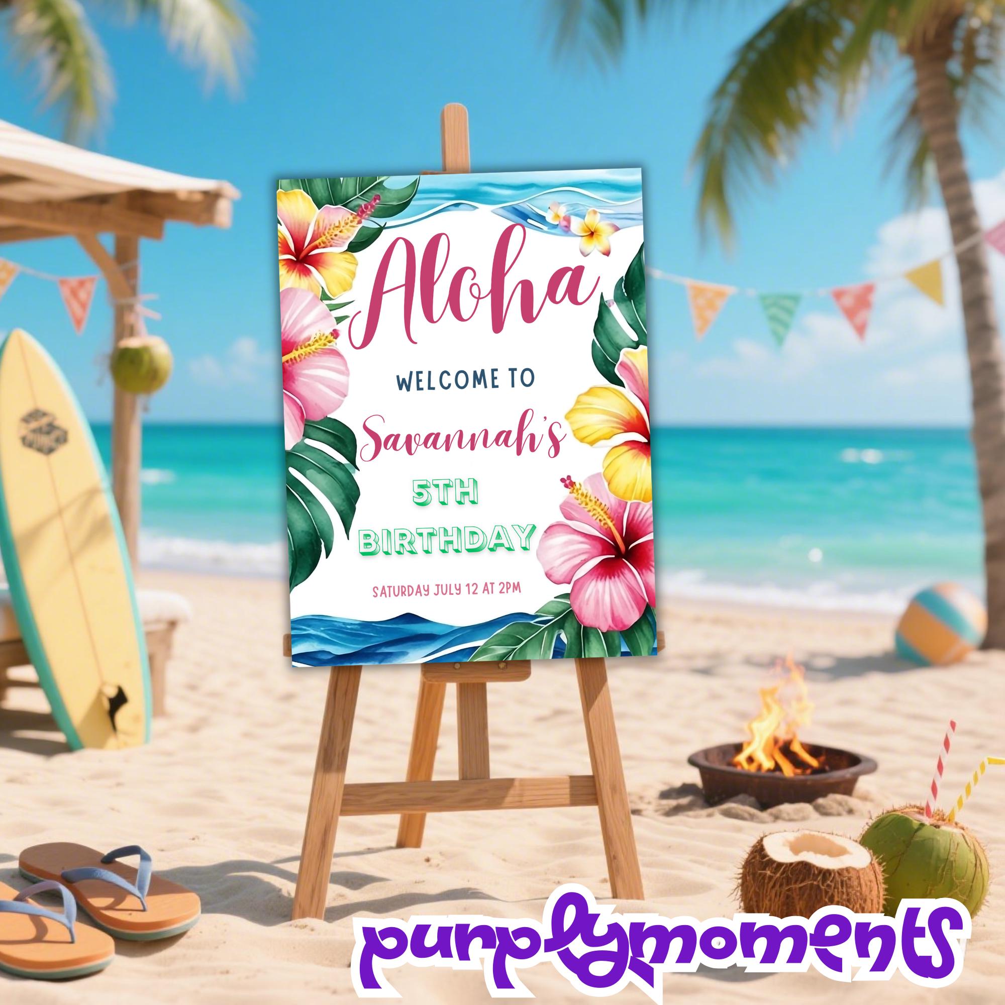 Hawaiian Luau Birthday Party Welcome Sign Tropical Aloha Theme Custom ...