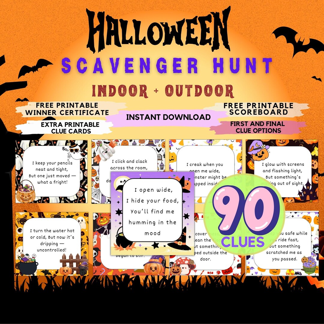 Halloween Scavenger Hunt Game Printable Indoor Outdoor Clues Instant ...