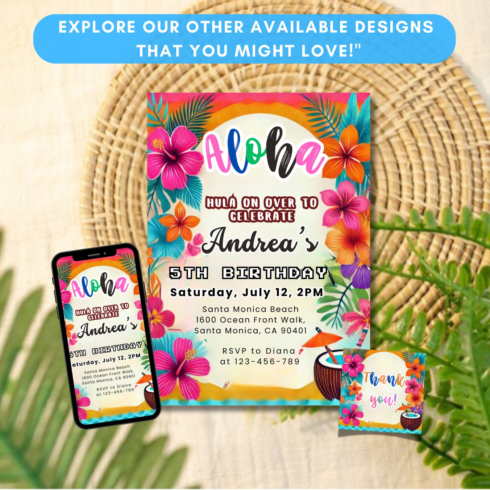 Editable Hawaiian Birthday Party Invitation Aloha Birthday Invitation ...