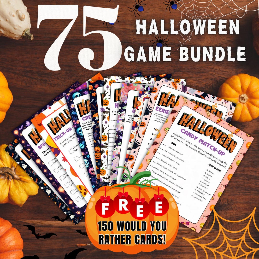 Halloween Party Games Bundle: 75 Printable Activities + 150 Would You ...