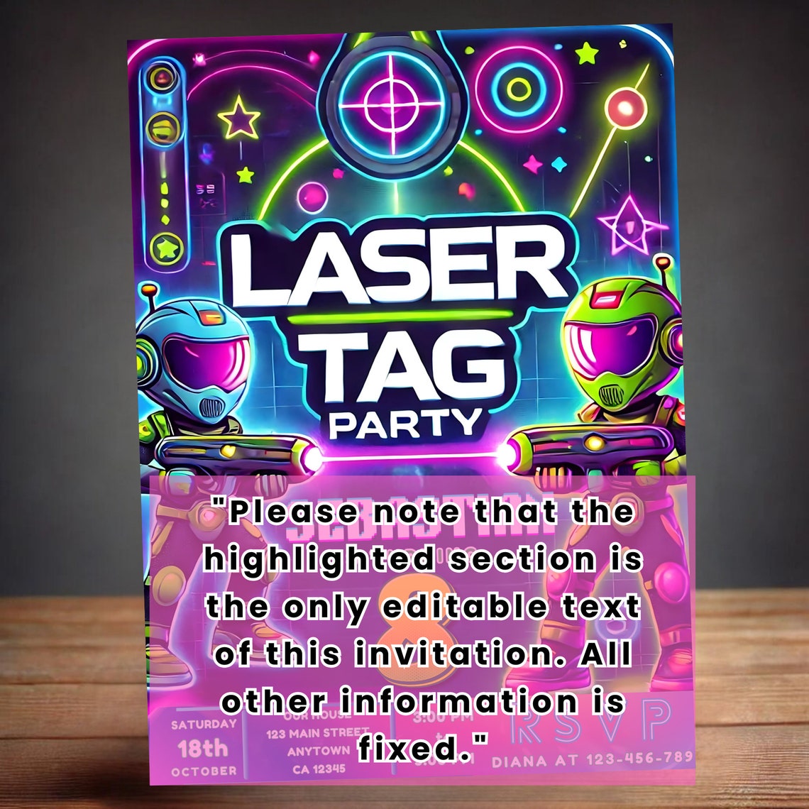 EDITABLE Laser Tag Birthday Invitation, Laser Tag Party Invite Template ...