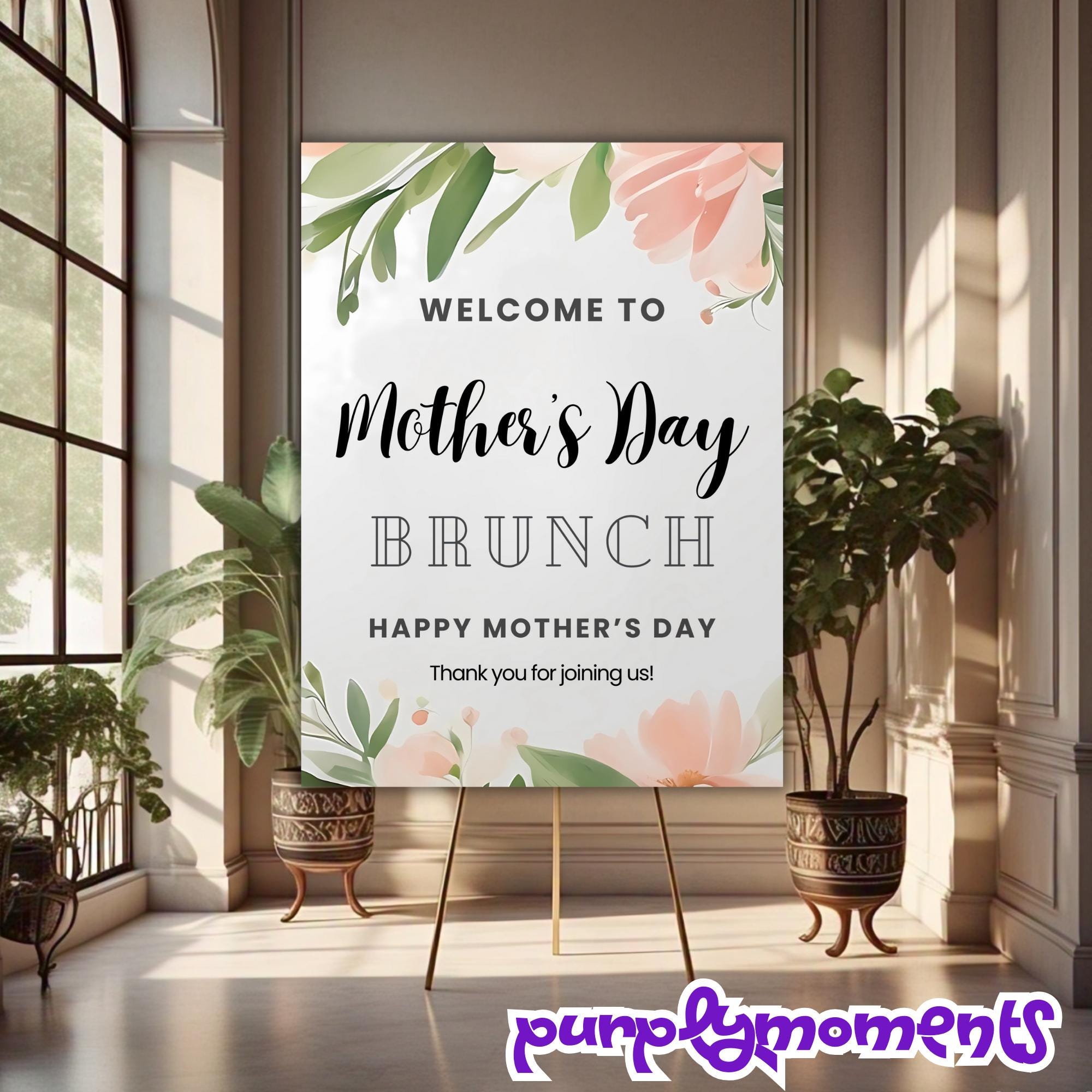 Mother's Day Brunch Sign - Editable Canva Template, Floral Design ...