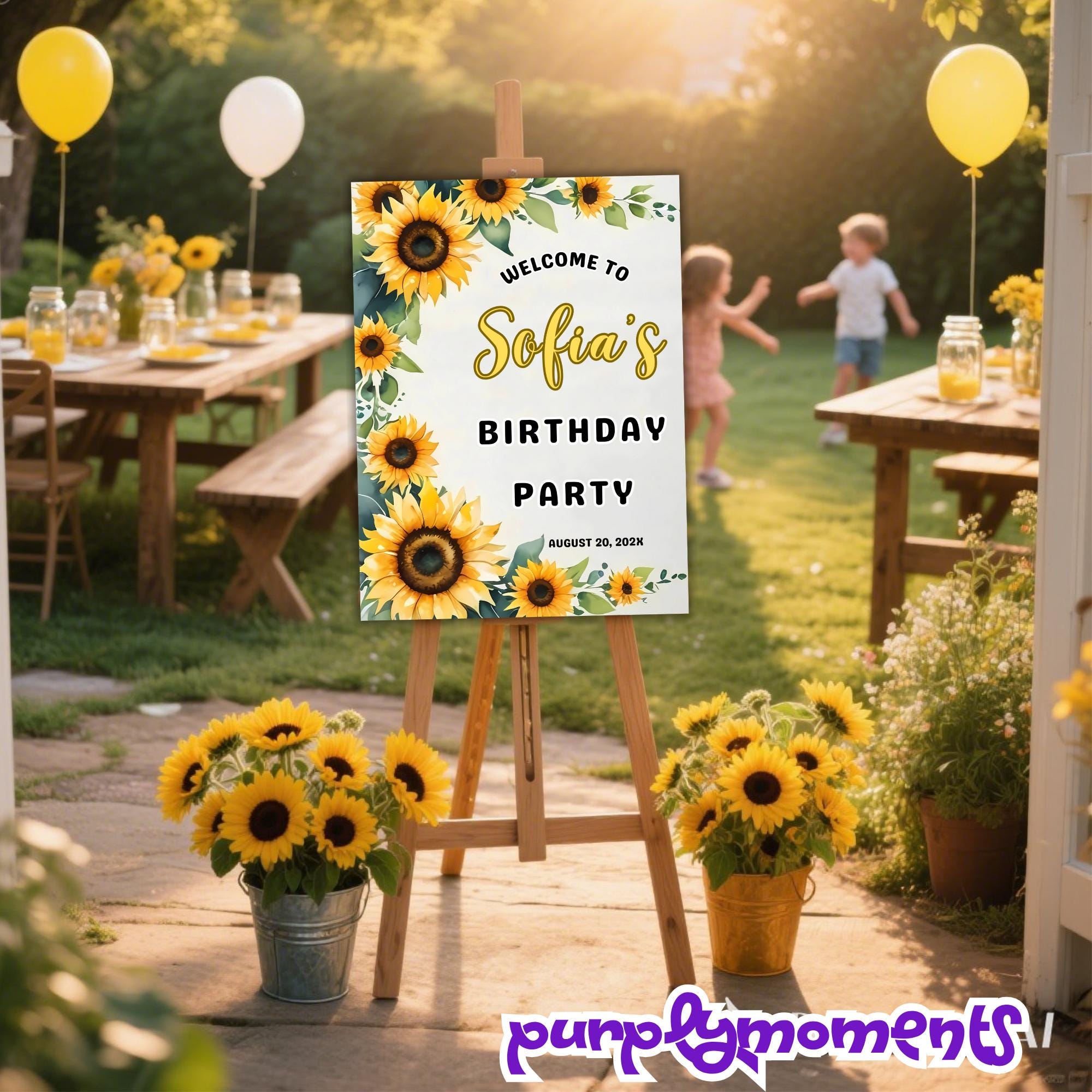 Sunflower Birthday Party Welcome Sign Custom Printable Poster Kids ...