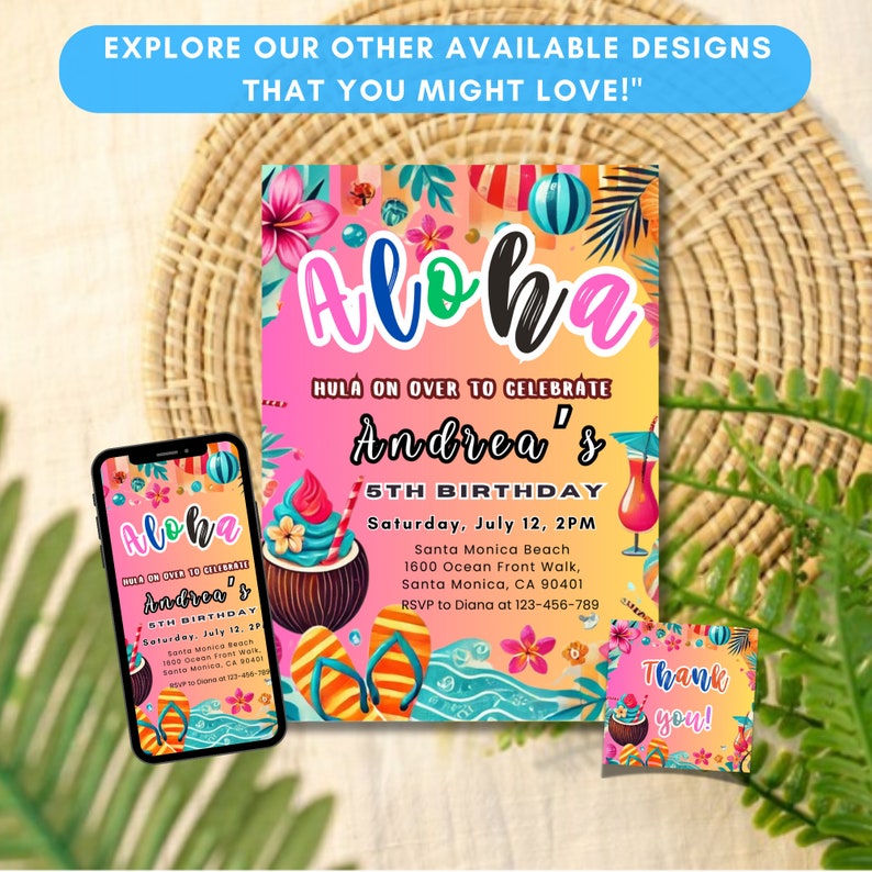 Editable Hawaiian Birthday Party Invitation Aloha Birthday Invitation ...