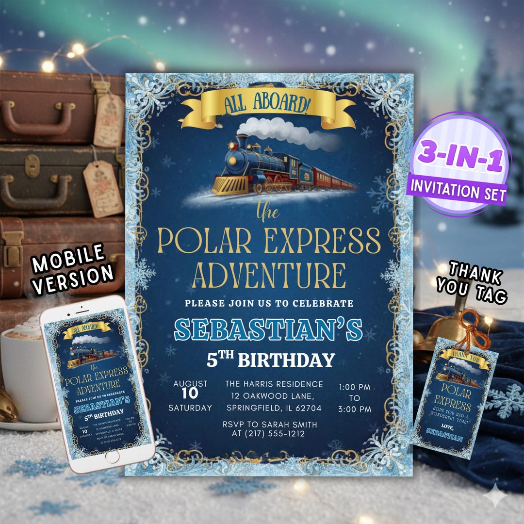 Polar Express Birthday Invitation Set: Editable Train Party (digital ...