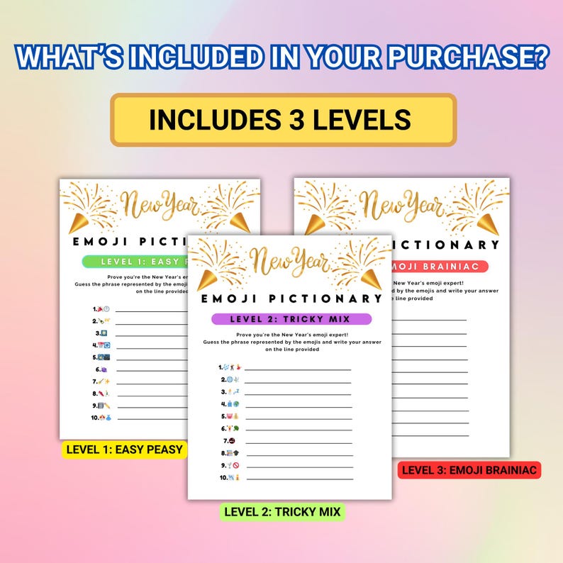 2024 New Year's Emoji Pictionary Instant Download Printable Game ...