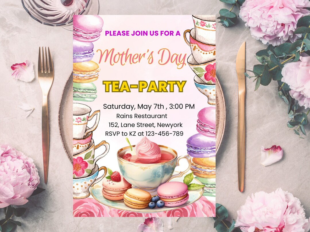 Editable Mothers Day Tea Party Invitation Mother's Day Brunch Invite ...