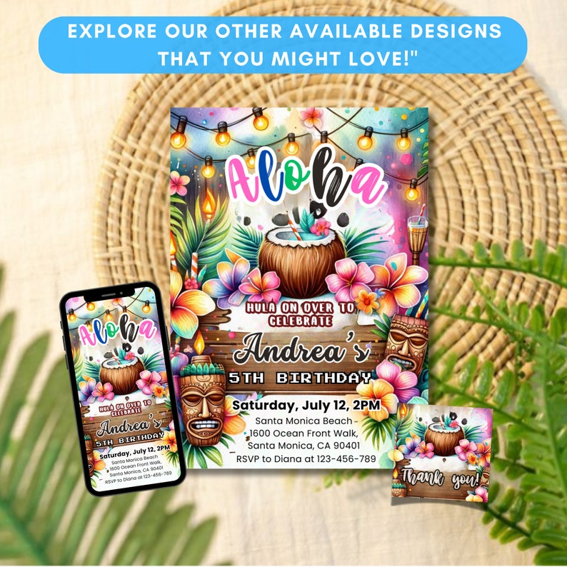 Editable Hawaiian Birthday Party Invitation Aloha Birthday Invitation ...