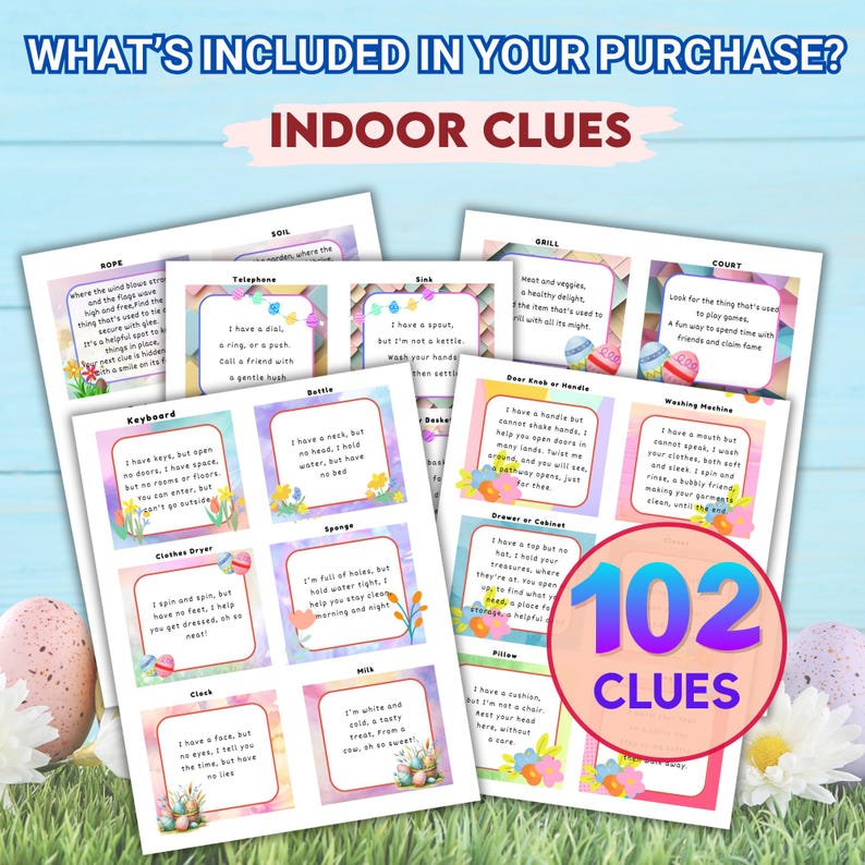 Printable Indoor Easter Scavenger Hunt-102 Clues Egg Hunt Fun Easter ...