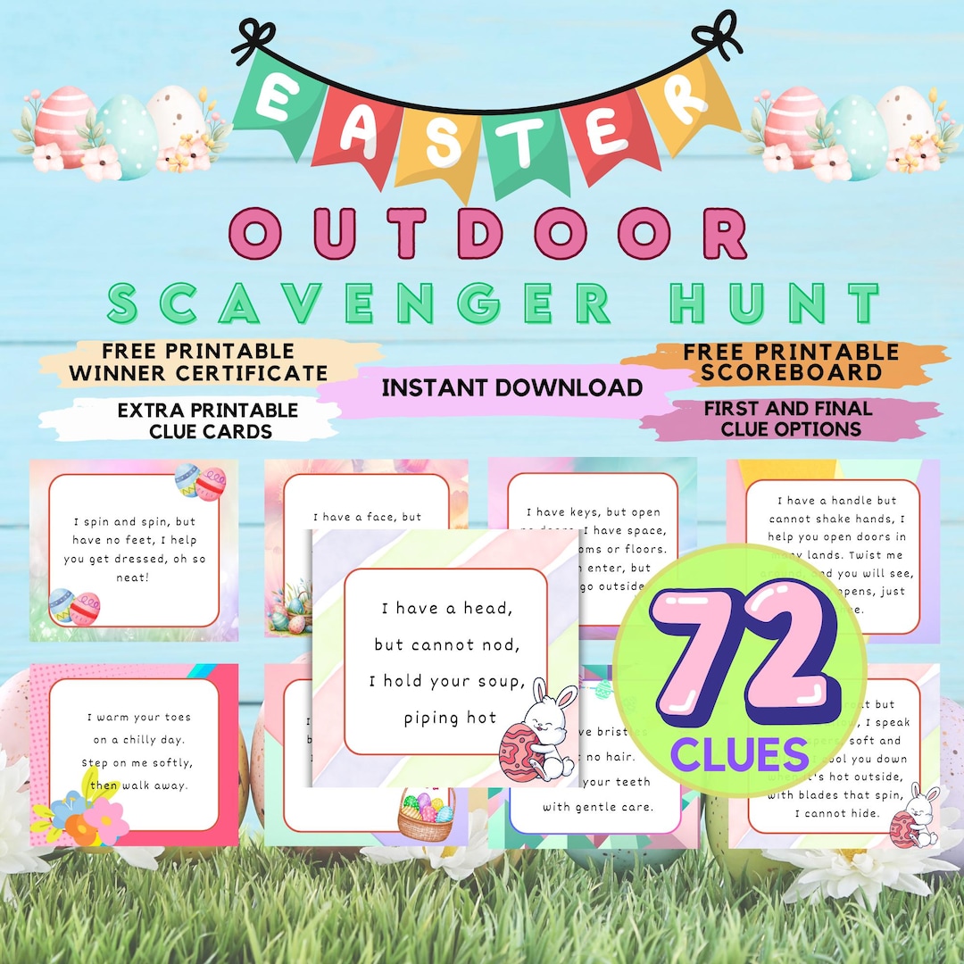 Printable Outdoor Easter Scavenger Hunt-72 Clues Egg Hunt Fun Easter ...