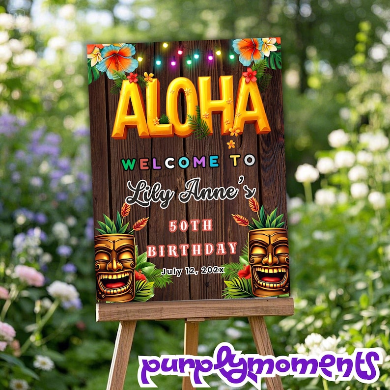 Aloha Birthday Welcome Sign Large Print Canva | Hawaiian Tropical 4 ...