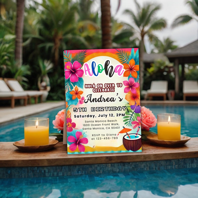 Editable Hawaiian Birthday Party Invitation Aloha Birthday Invitation ...