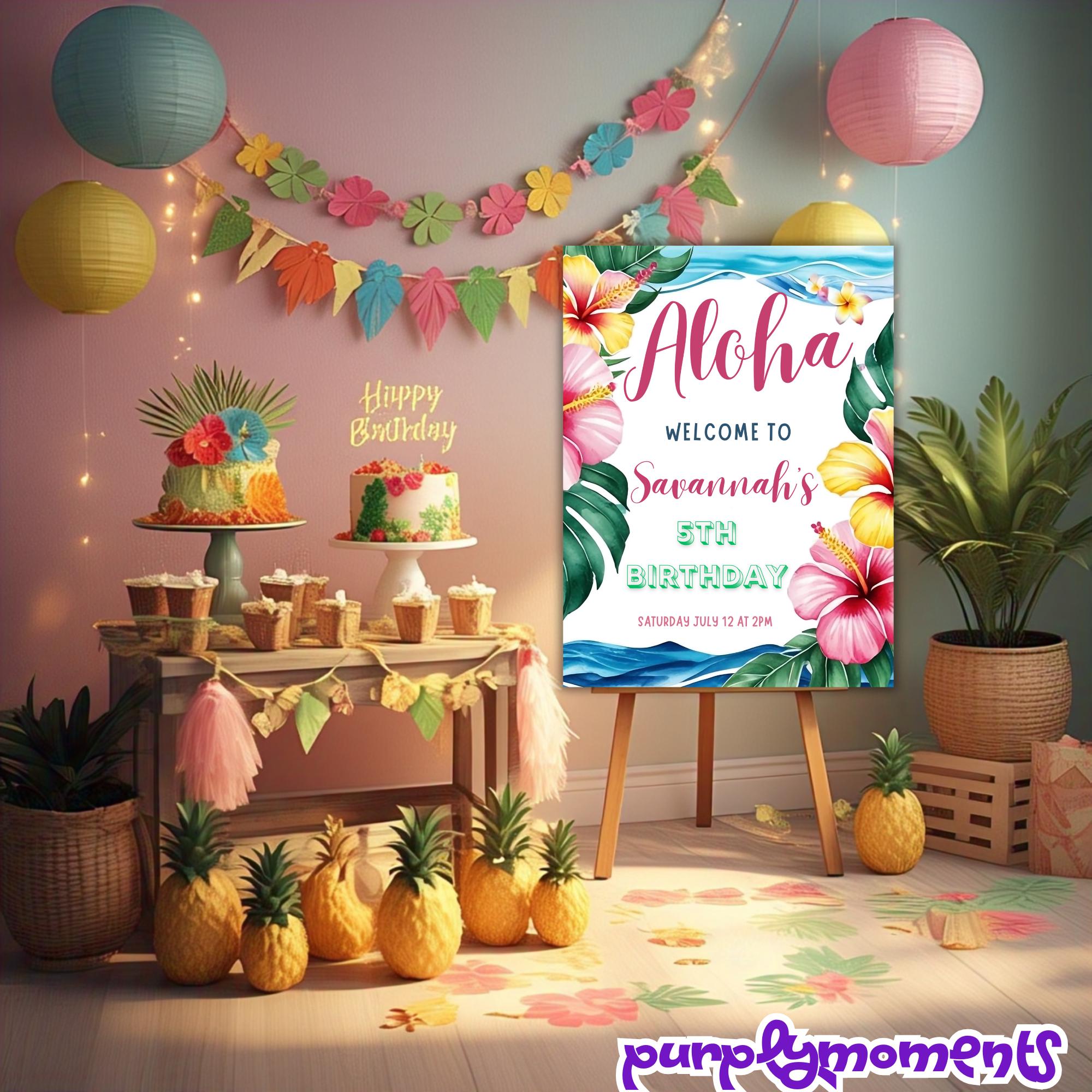 Hawaiian Luau Birthday Party Welcome Sign Tropical Aloha Theme Custom ...