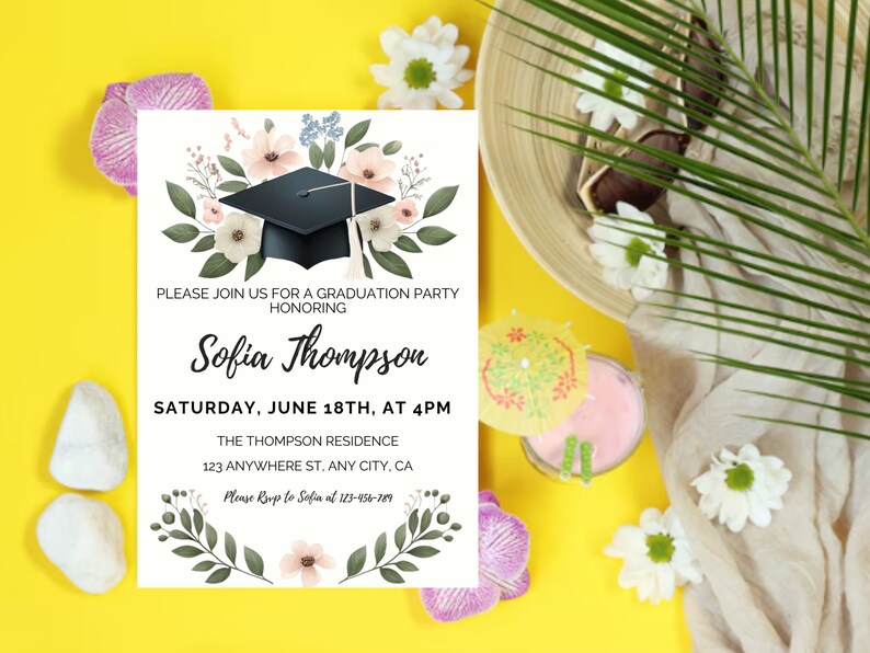 Boho Graduation Party Invitation Editable Floral Graduate Announcement ...