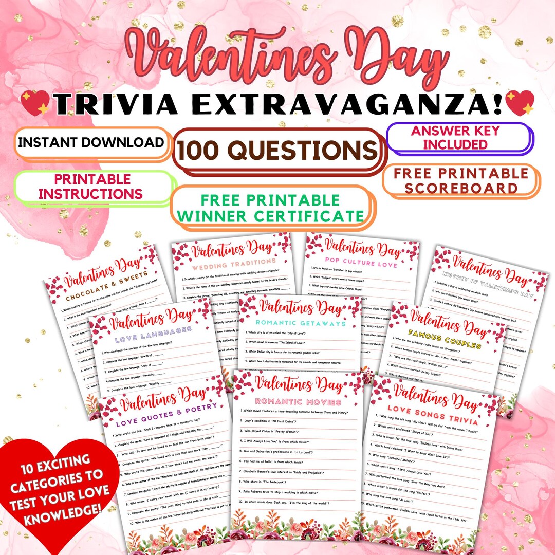 Valentine's Day Trivia Game Printable | Fun Quiz for Kids & Adults ...
