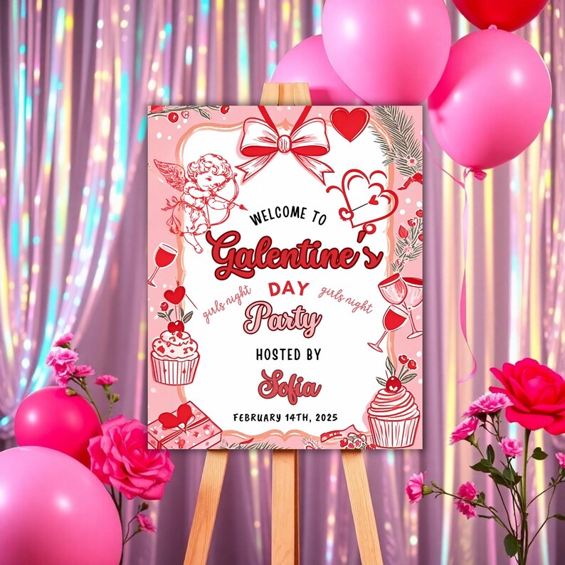 Editable Galentine's Day Welcome Sign: Girls Night Party Decor (canva ...