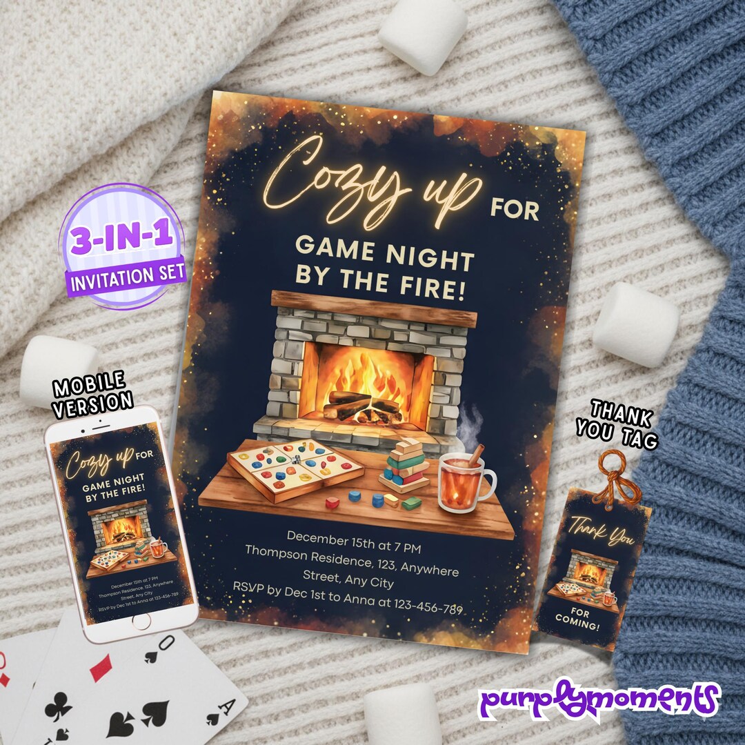 Cozy Winter Game Night Party Invitation, Adult Board Game Theme, Hot ...