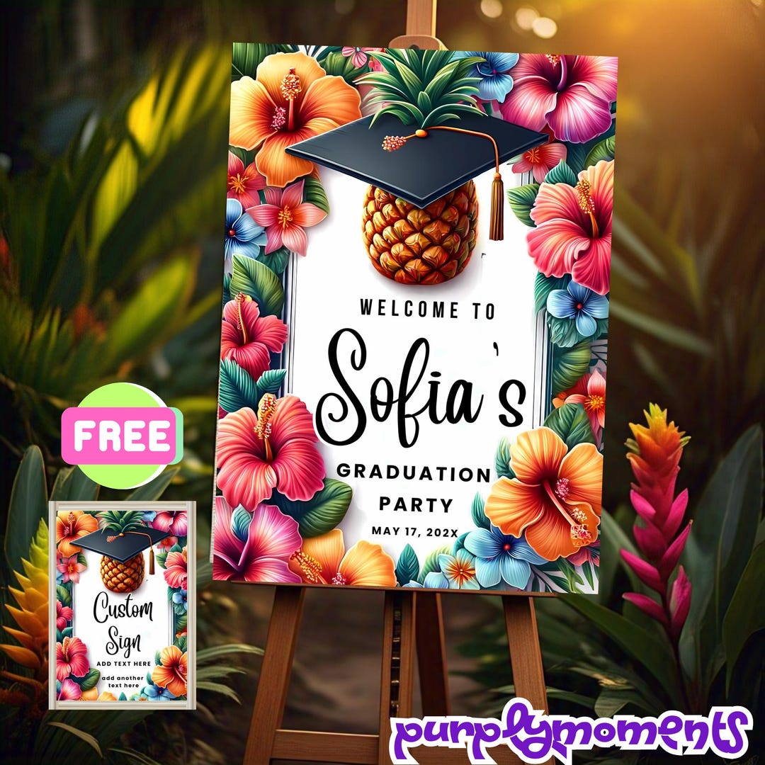 Personalized Graduation Party Sign Tropical Pineapple Theme | Custom ...