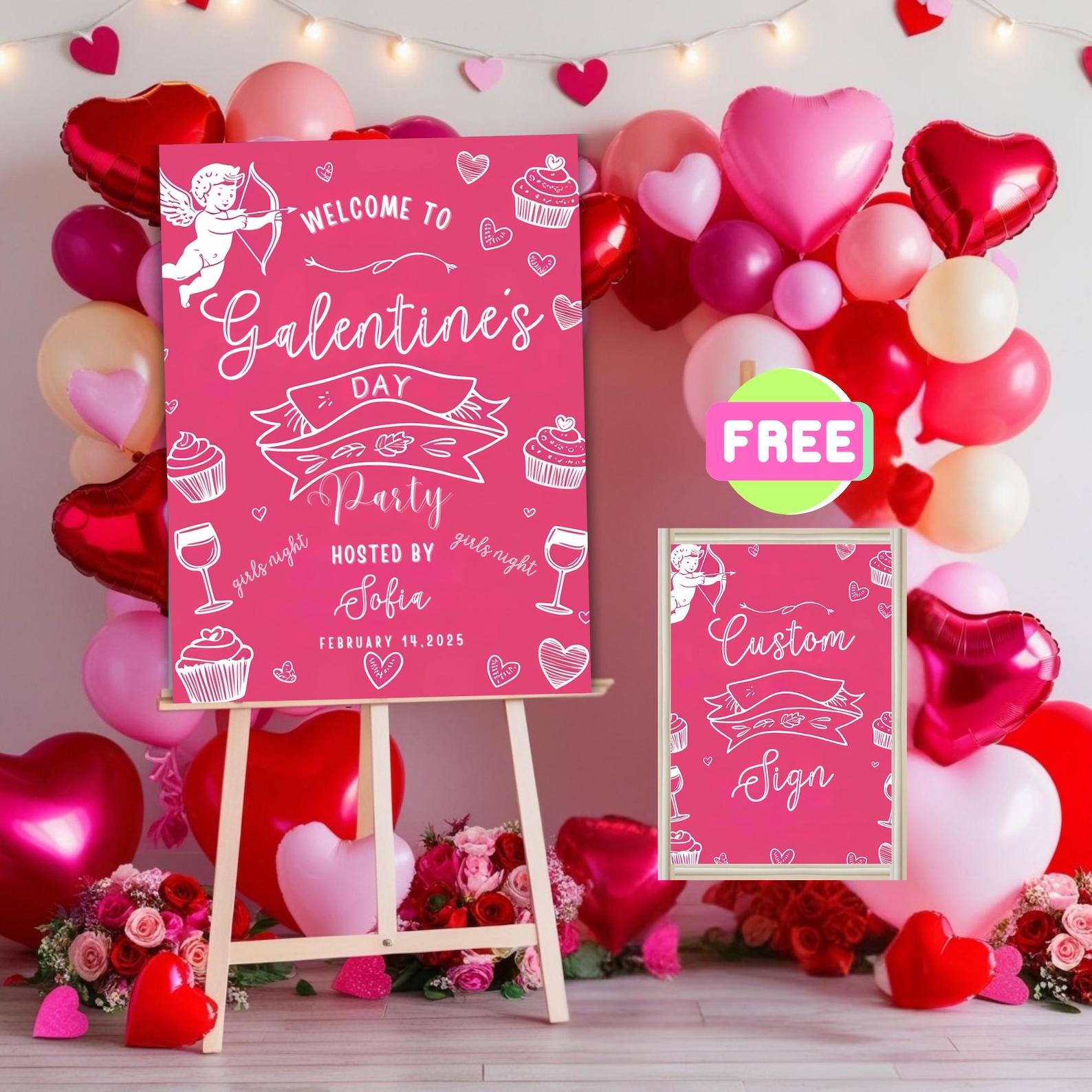 Editable Galentine's Day Welcome Sign | Valentine Party Poster | Girls ...