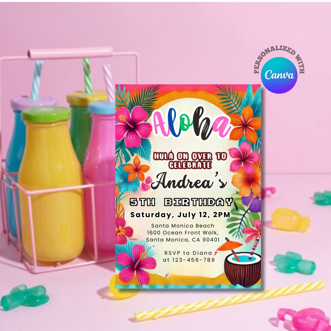 Editable Hawaiian Birthday Party Invitation Aloha Birthday Invitation ...
