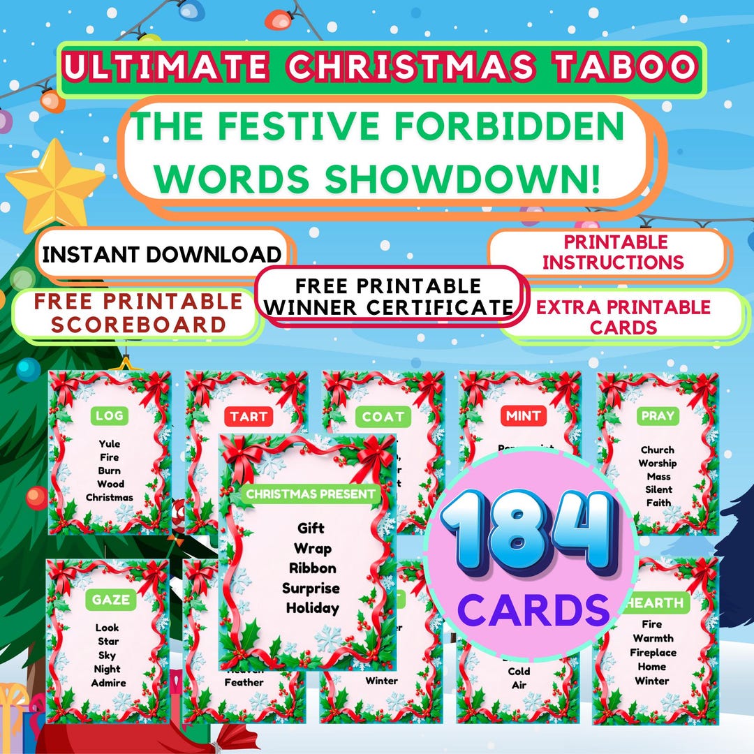 Christmas Taboo Game | Holiday Party, Printable 184 Cards (instant ...