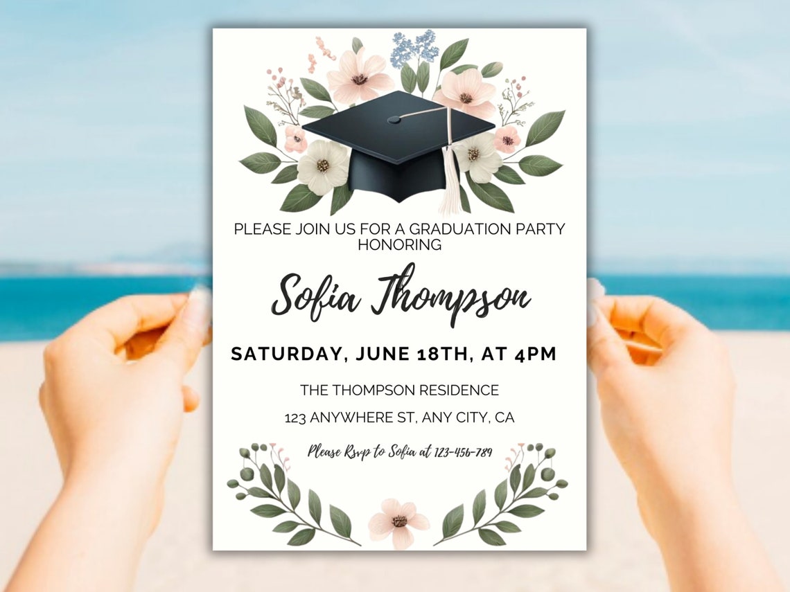 Boho Graduation Party Invitation Editable Floral Graduate Announcement ...
