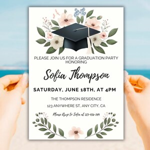 Boho Graduation Party Invitation Editable Floral Graduate Announcement ...