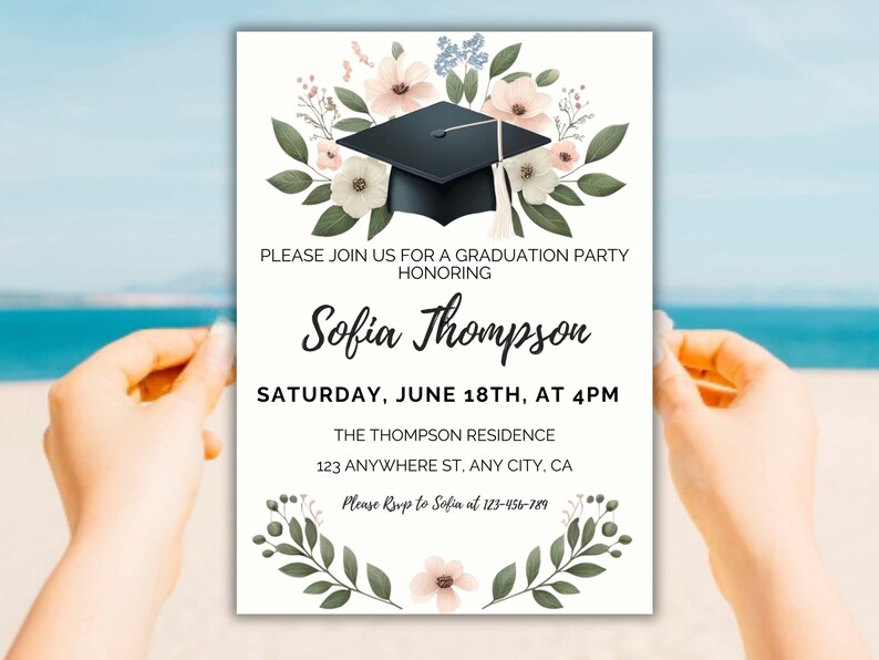 Boho Graduation Party Invitation Editable Floral Graduate Announcement ...
