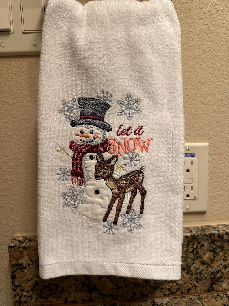 Let It Snow Appliqué Embroidered Hand Towel - Etsy