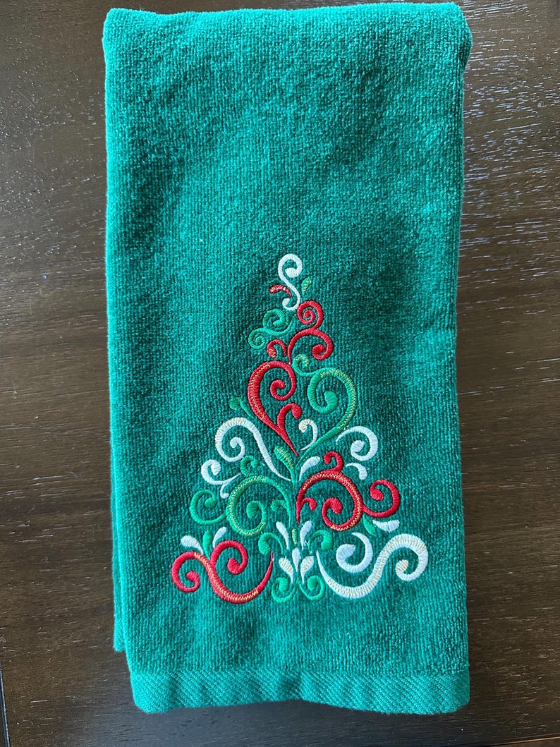 Embroidered Christmas Tree Cotton Velour Hand Towel - Etsy