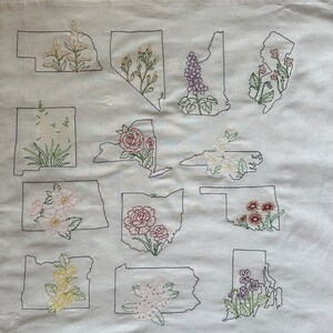 Embroidered State Flower Flour Sack Towel: Natural/beige or White-chose ...