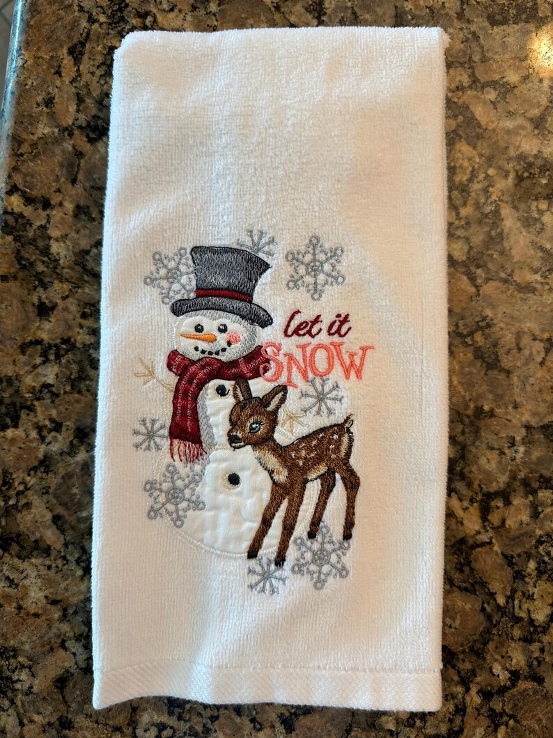 Let It Snow Appliqué Embroidered Hand Towel - Etsy