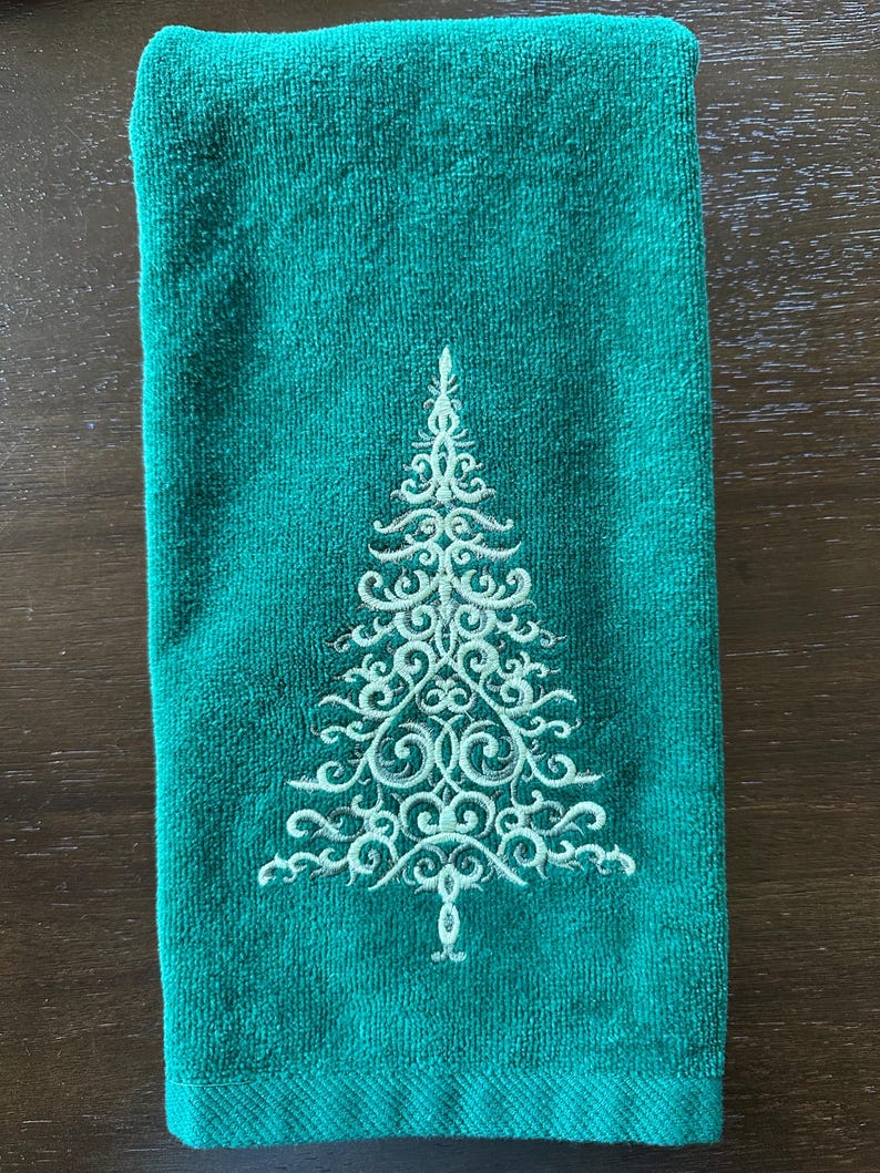 Embroidered Christmas Tree Cotton Velour Hand Towel - Etsy