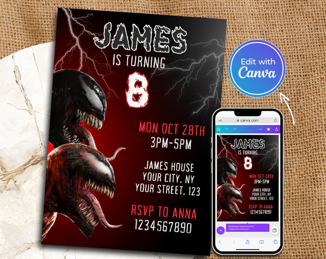 Editable Venom Carnage Birthday Invitation Venom Party Template DIGITAL ...