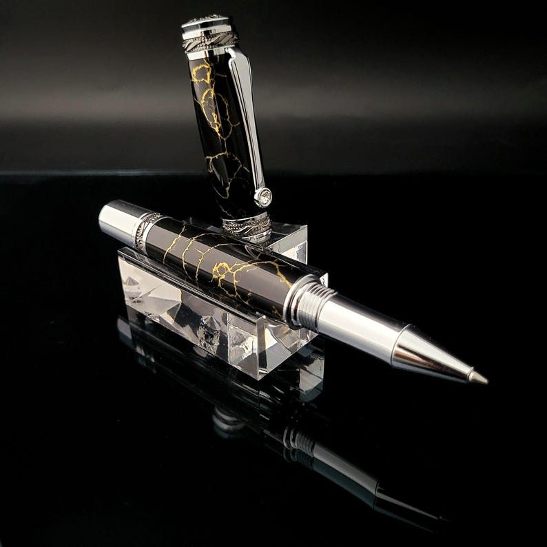 Black W/ Gold Matrix Trustone Majestic Jr. Rollerball Pen W/ Clear ...