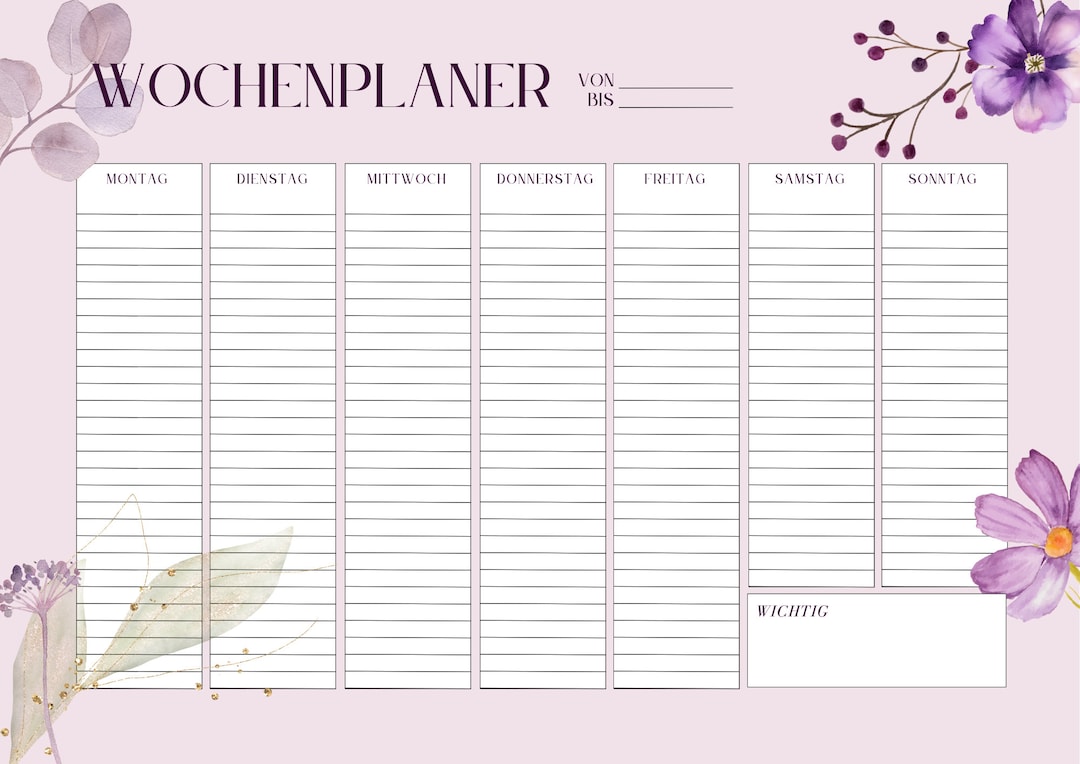 Weekly Planner in German for Printing PDF DIN A4 / A3 Priorities To-do ...