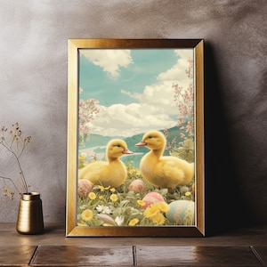 Cute Ducks With Easter Eggs Digital Print Printable Vintage Easter Wall ...