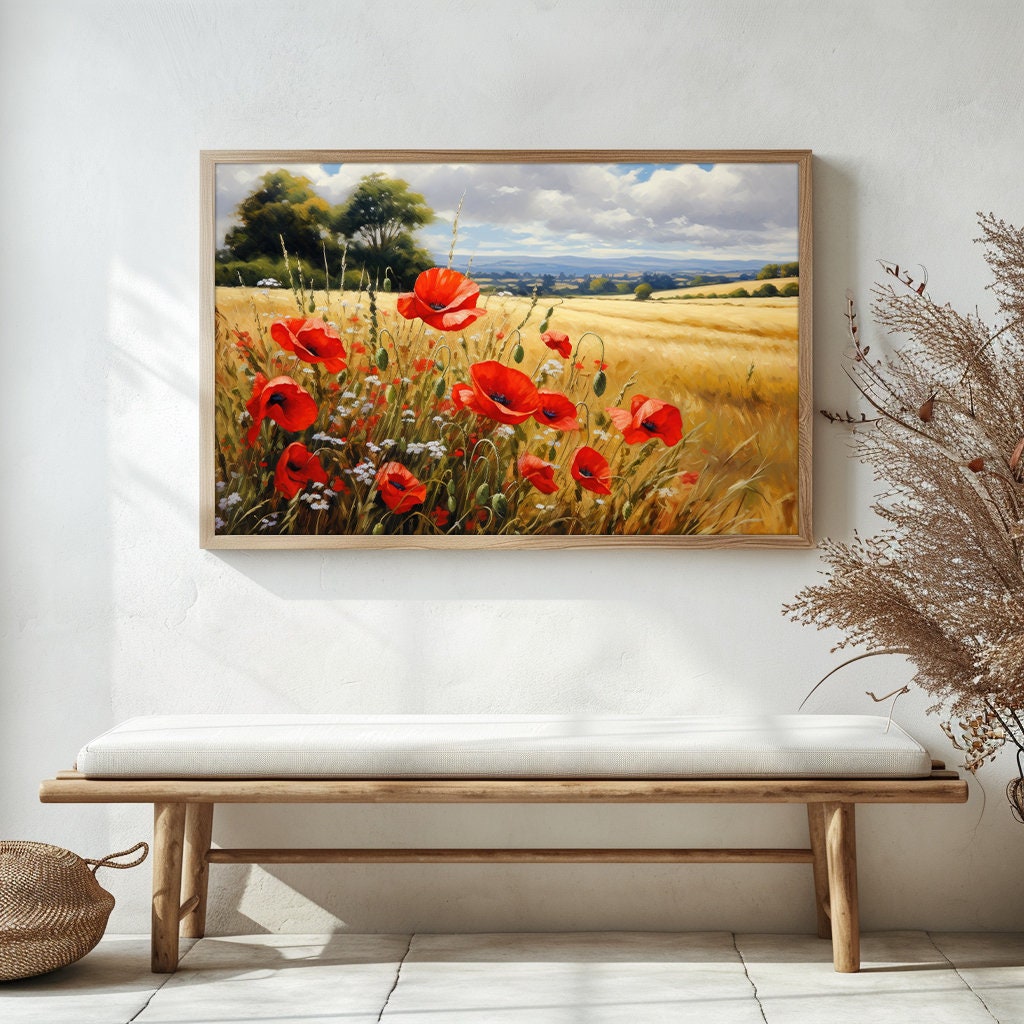 Poppy Flower Field Vintage Printable Digital Print Oil Painting ...