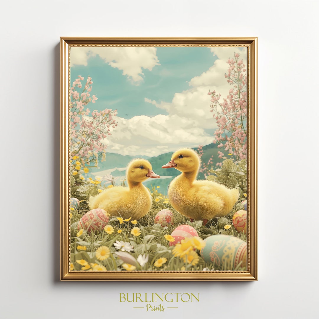 Cute Ducks With Easter Eggs Digital Print Printable Vintage Easter Wall ...