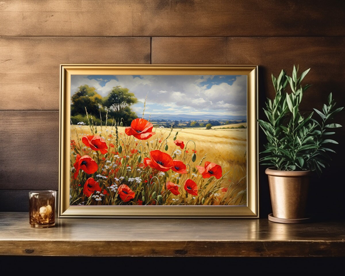 Poppy Flower Field Vintage Printable Digital Print Oil Painting ...