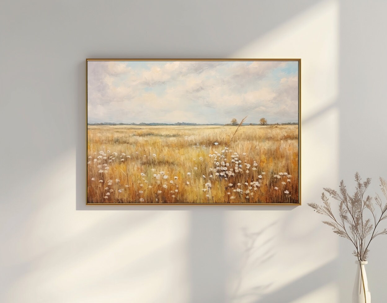 Printable Wheatfield With Wildflowers Oil Painting Vintage Digital ...