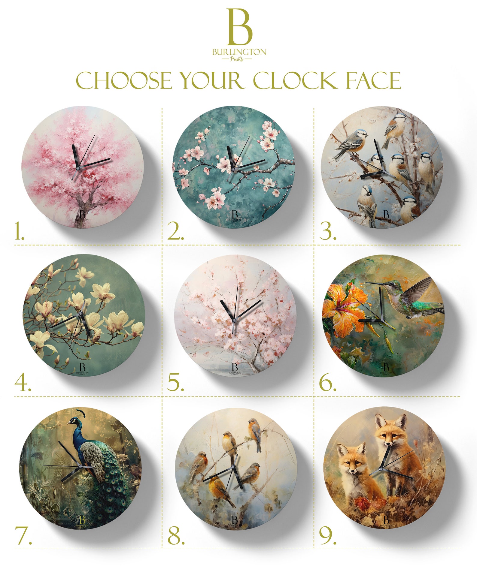 Clock With Design Options Nature Theme Wall Clock Unique Wall Clock ...