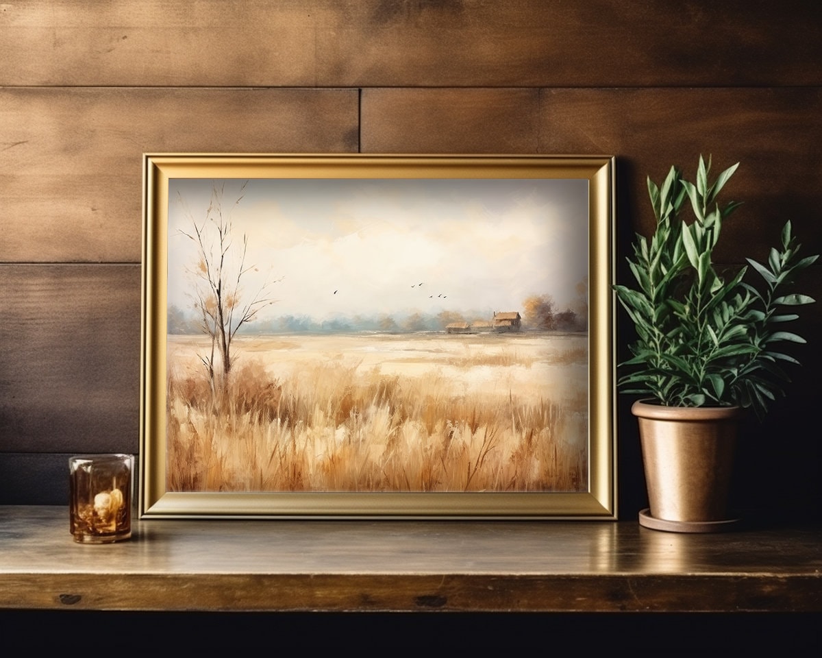 Printable Wheatfield Oil Painting Vintage Digital Print Landscape Print ...