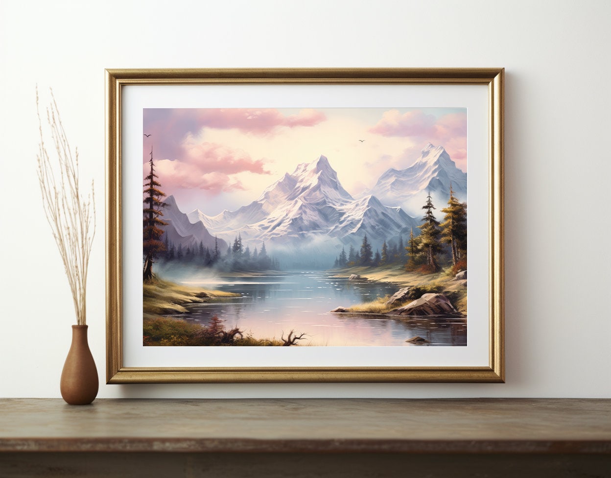 Mountain Landscape Painting Printable Mountain Vintage Digital Print ...