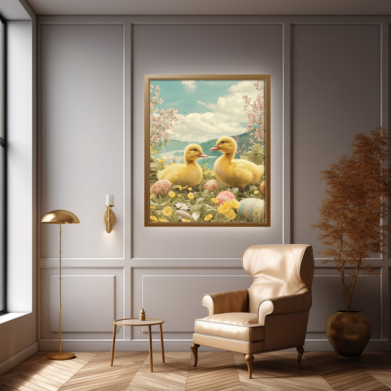 Cute Ducks With Easter Eggs Digital Print Printable Vintage Easter Wall ...